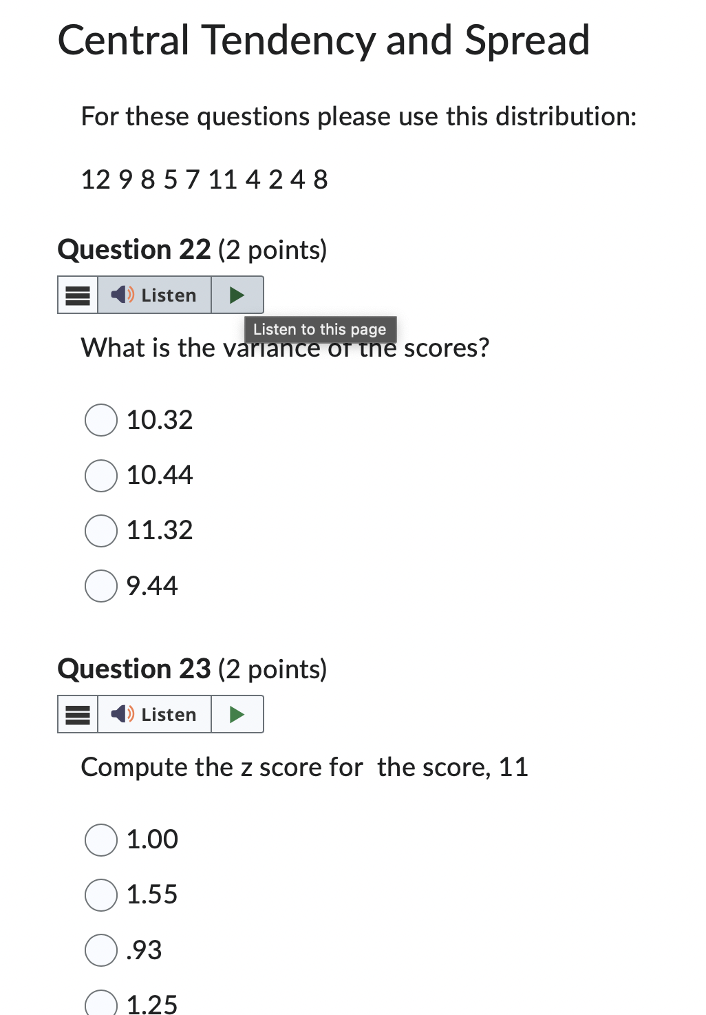 Central Tendency and SpreadFor these questions please | Chegg.com