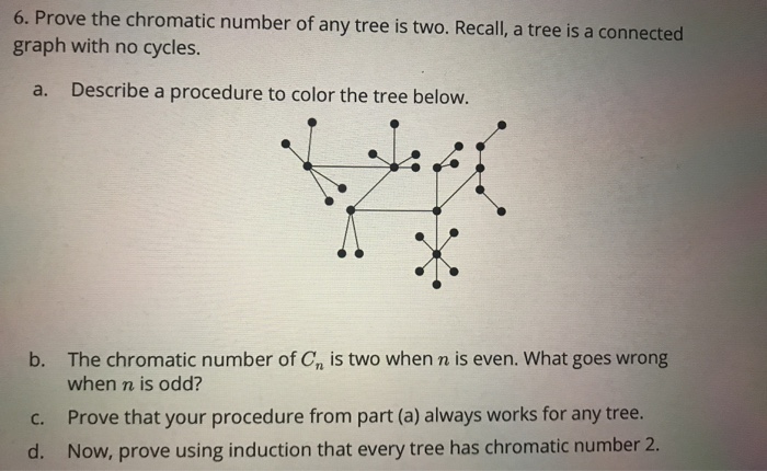 6. Prove the chromatic number of any tree is two. | Chegg.com