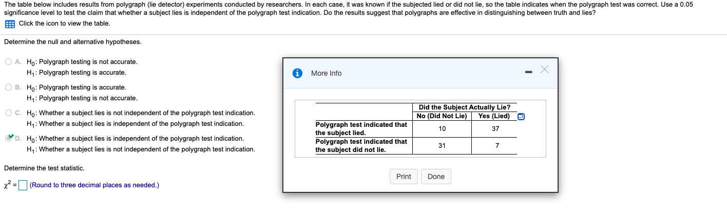 Solved The table below includes results from polygraph (lie | Chegg.com