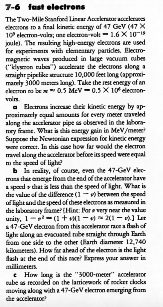 Solved 7-6 fast electrons The Two-Mile Stanford Linear | Chegg.com
