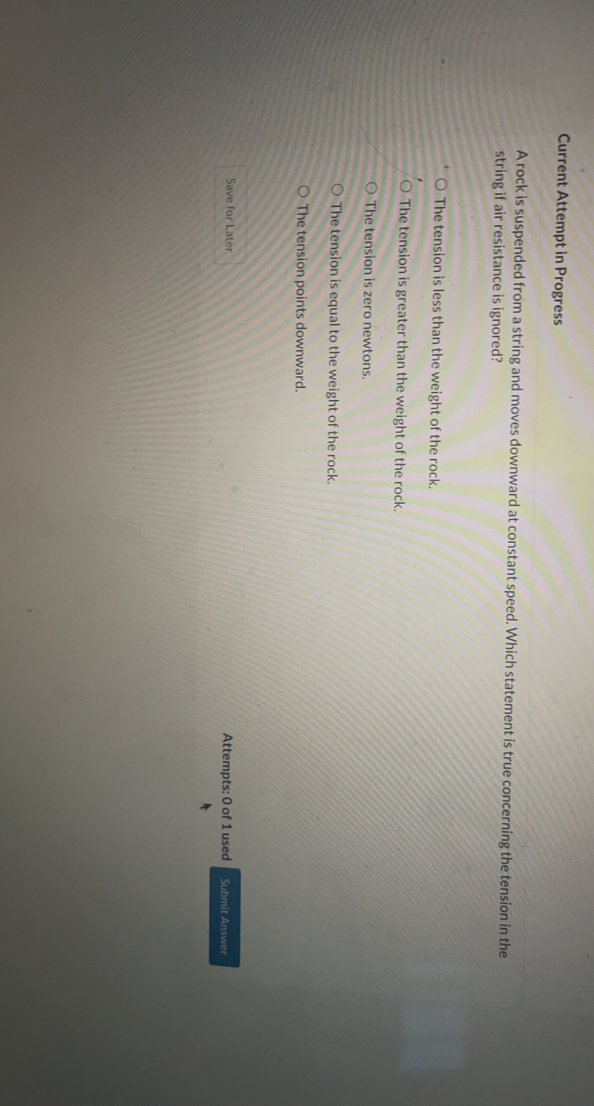 Solved A rock is suspended from a string and moves downward | Chegg.com