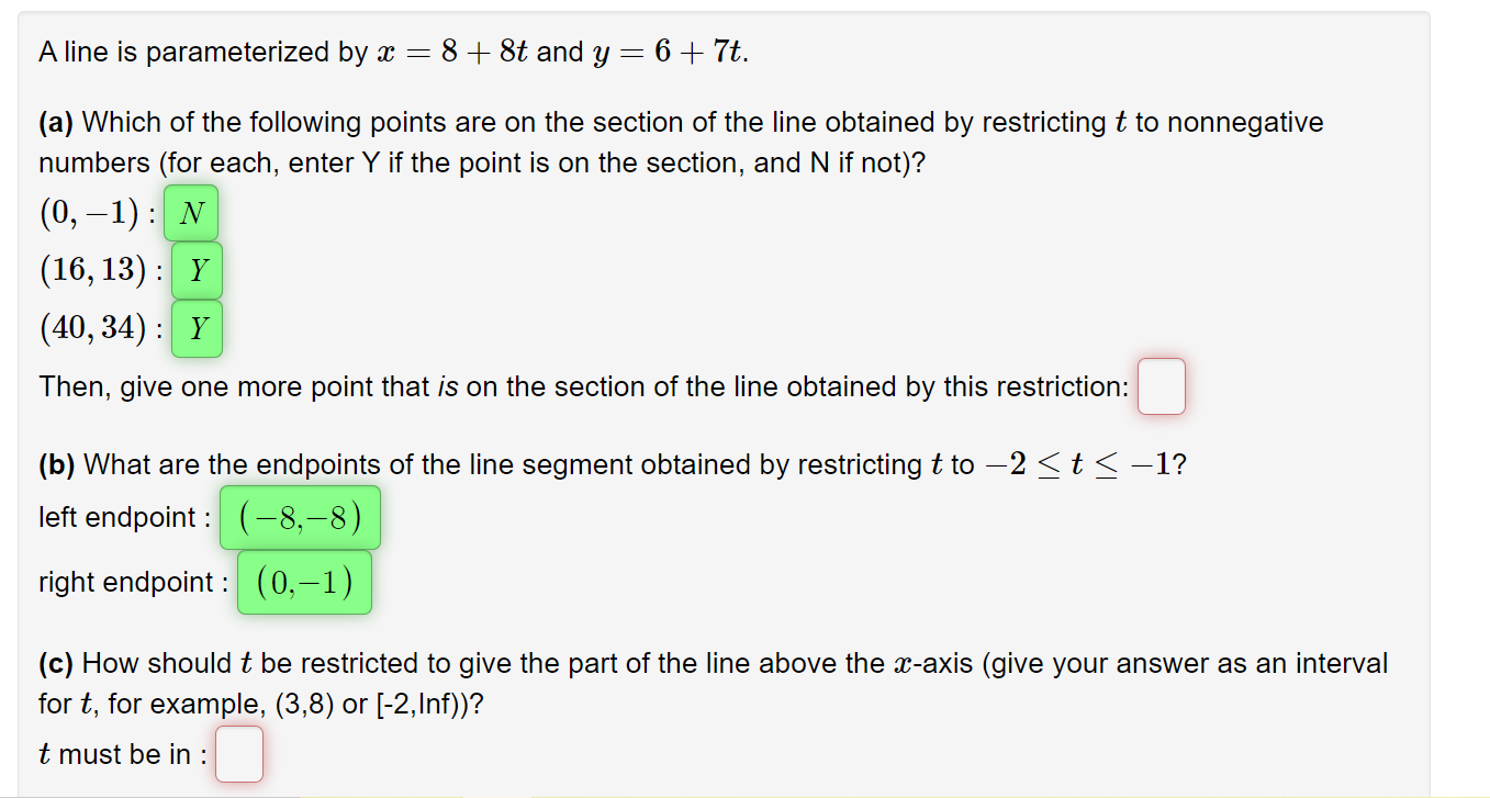 Solved A line is parameterized by x = - 8 + 8t and y = 6 + | Chegg.com