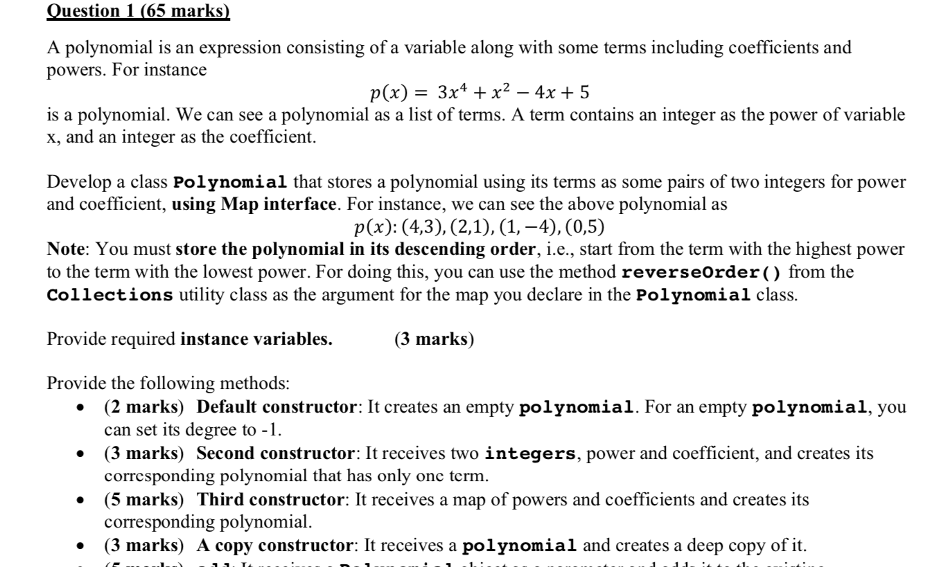 Question 1 (65 marks) A polynomial is an expression | Chegg.com