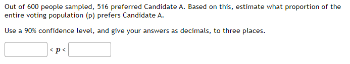 Solved Out of 600 people sampled, 516 preferred Candidate A. | Chegg.com
