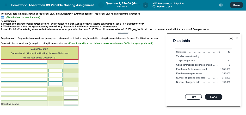 Solved = Homework: Absorption VS Variable Costing Assignment | Chegg.com