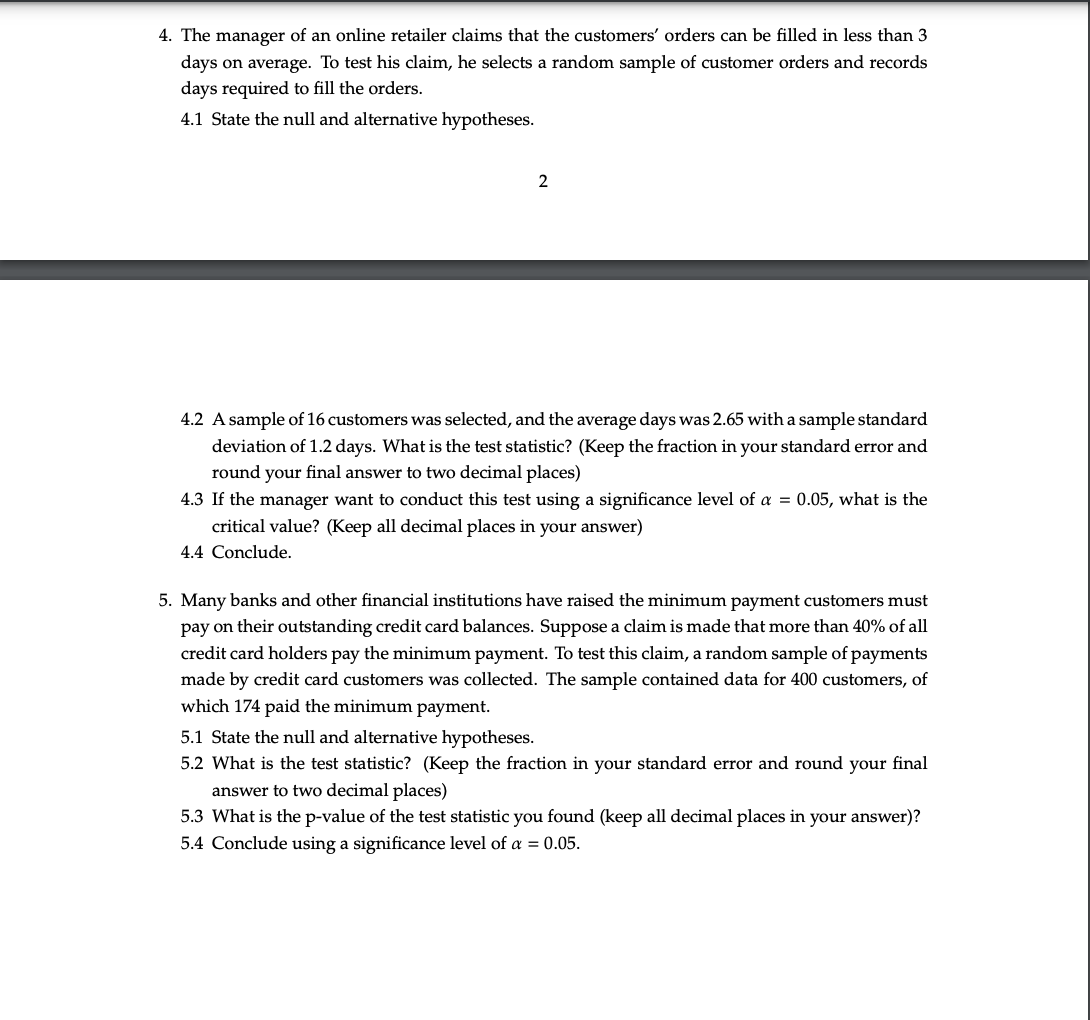 Solved Important critical z values: Problems 1. Determine | Chegg.com