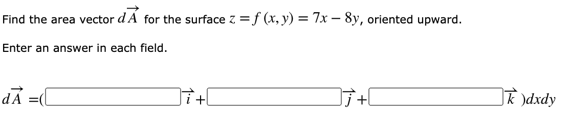 Find the area vector d Á for the surface z = f (x, y) | Chegg.com