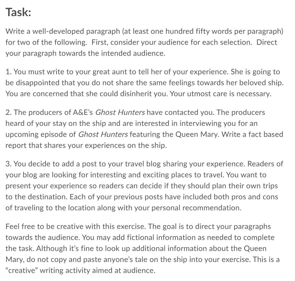 Task: Write a well-developed paragraph (at least one | Chegg.com