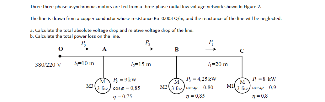 Three three-phase asynchronous motors are fed from a | Chegg.com