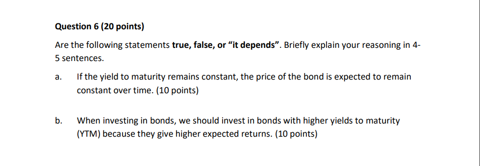 Solved Question 6 (20 points) Are the following statements | Chegg.com