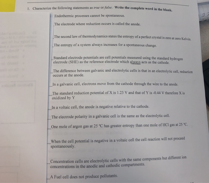 Solved 1. Characterize the following statements as true or | Chegg.com