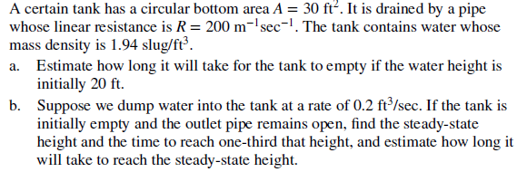 Solved A certain tank has a circular bottom area A=30ft2. It | Chegg.com