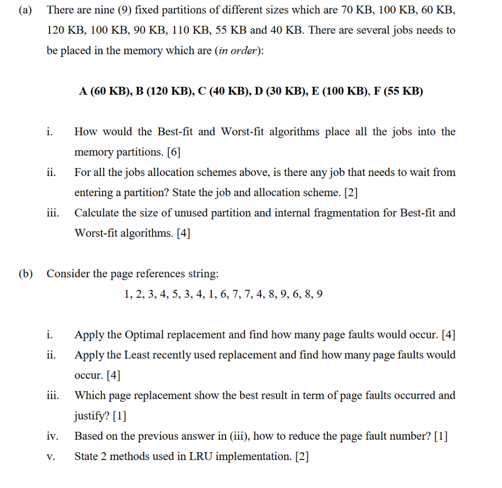 Solved (a) There are nine (9) fixed partitions of different | Chegg.com