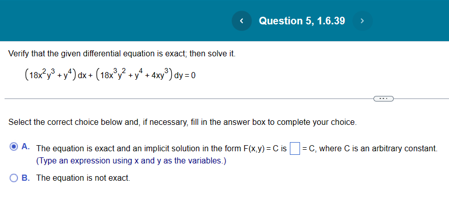 Solved Verify that the given differential equation is exact; | Chegg.com