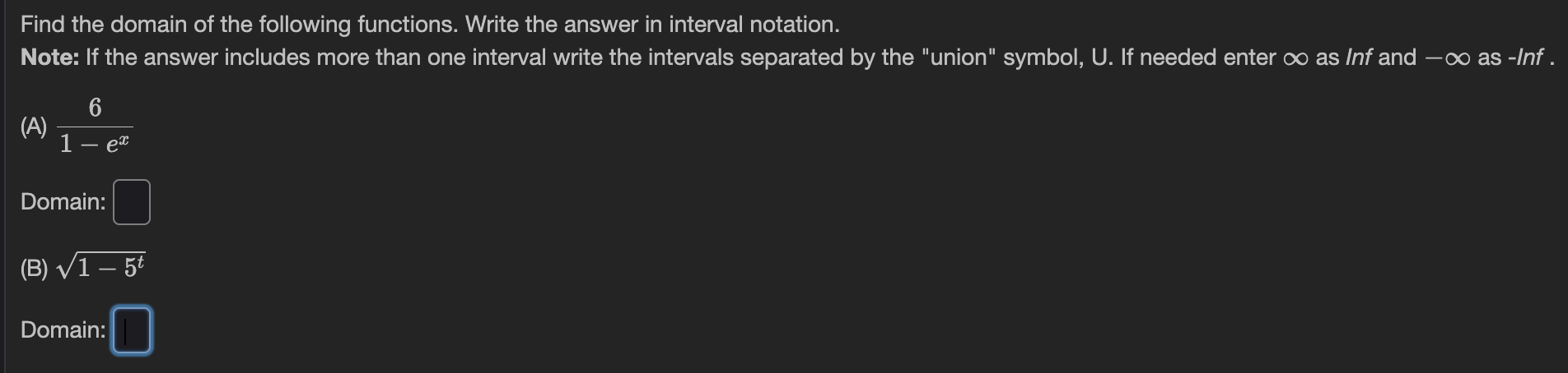 Solved Find the domain of the following functions. Write the | Chegg.com