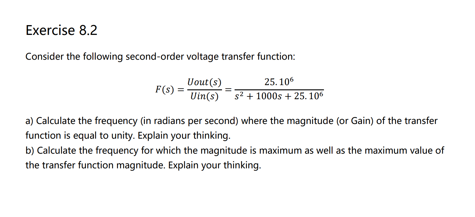 Solved Consider the following second-order voltage transfer | Chegg.com