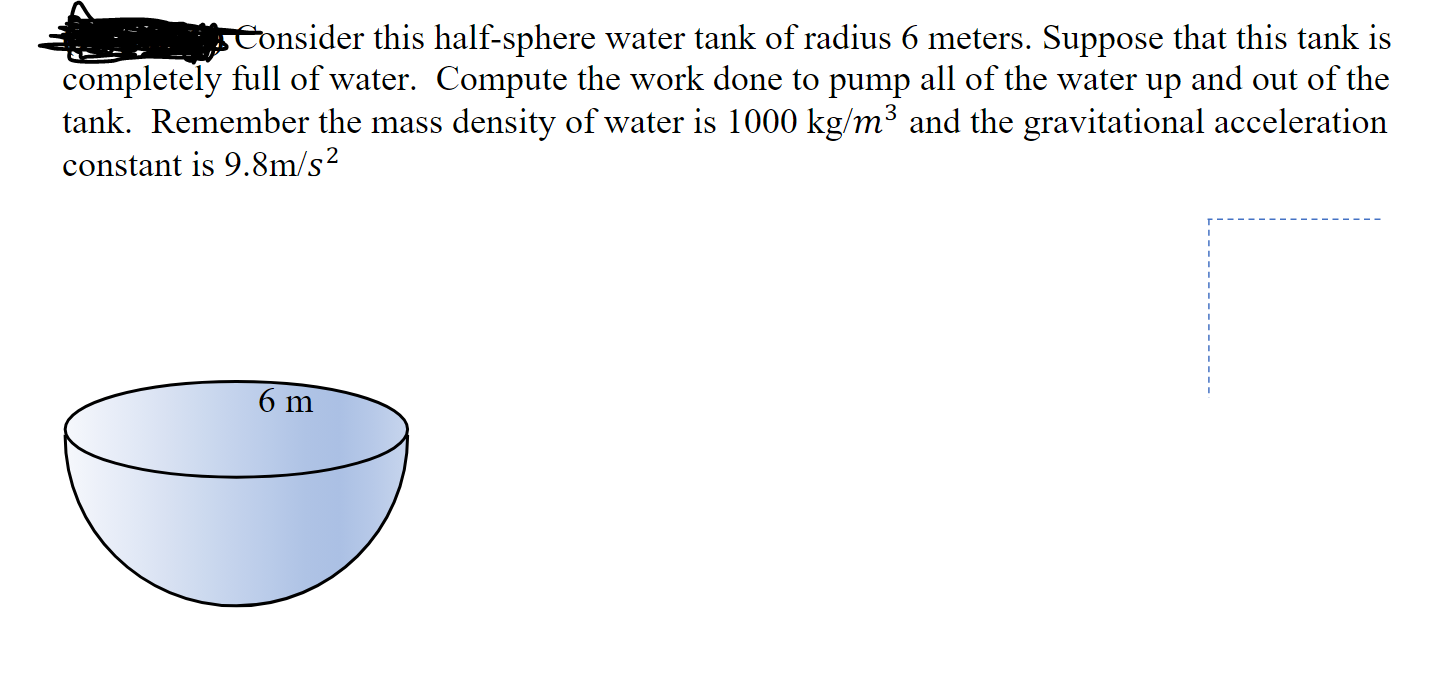 Solved Consider this half-sphere water tank of radius 6 | Chegg.com