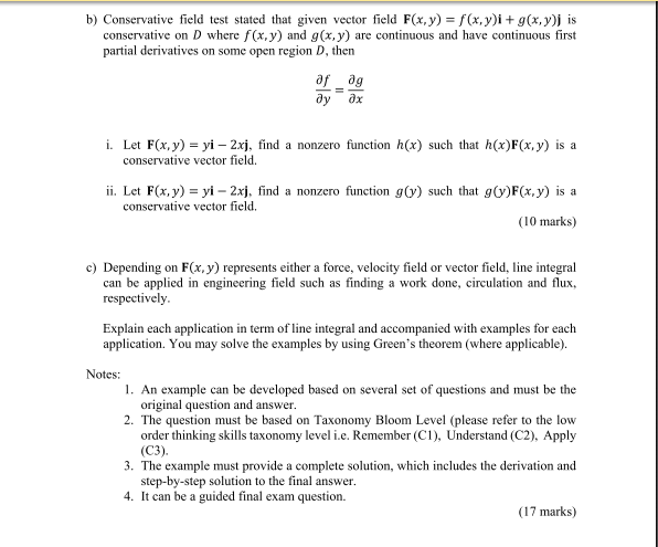 Solved b) Conservative field test stated that given vector | Chegg.com