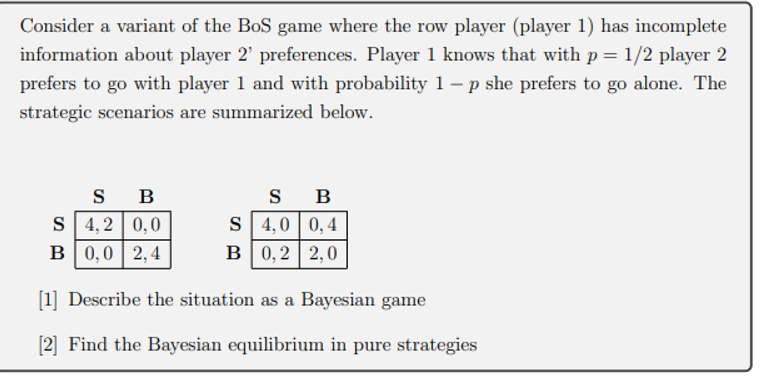 Solved Consider a variant of the BoS game where the row | Chegg.com