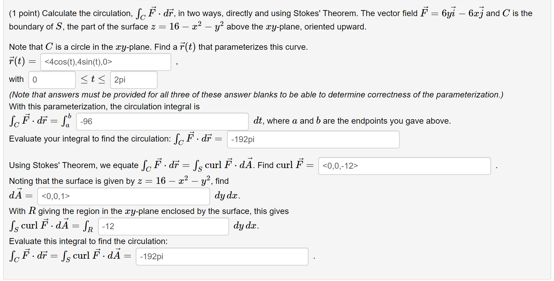Solved (1 point) Calculate the circulation, ∫CF⋅dr, in two | Chegg.com