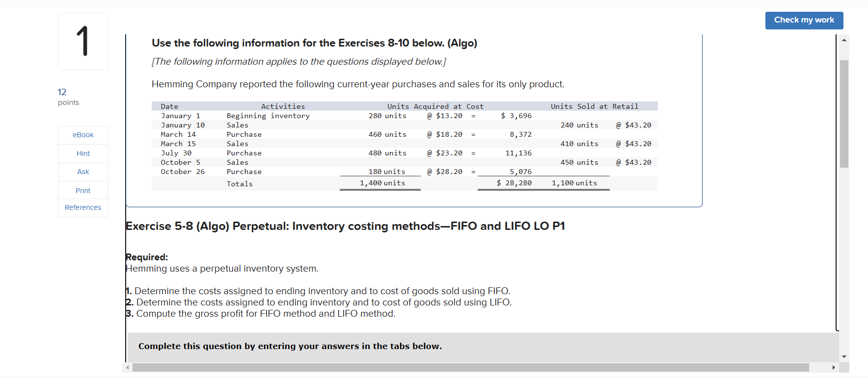 Solved Use the following information for the Exercises 8-10 | Chegg.com