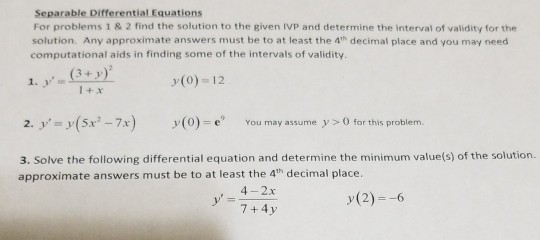 Solved Separable Differential Equations For problems 1 & 2 | Chegg.com