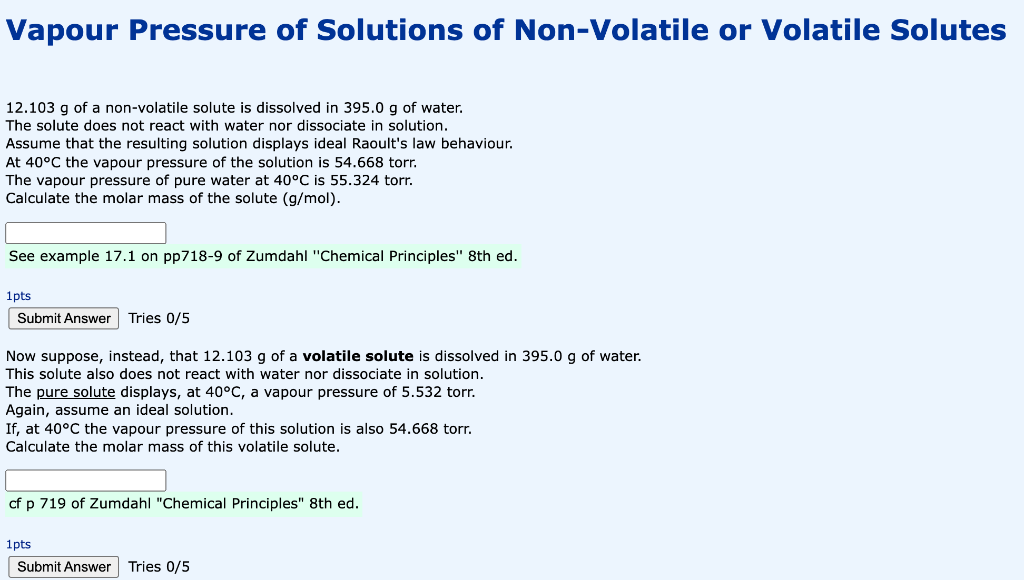 Solved Vapour Pressure of Solutions of Non-Volatile or | Chegg.com