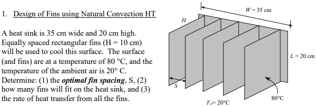 Solved 1. Design of Fins using Natural Convection HT A heat | Chegg.com