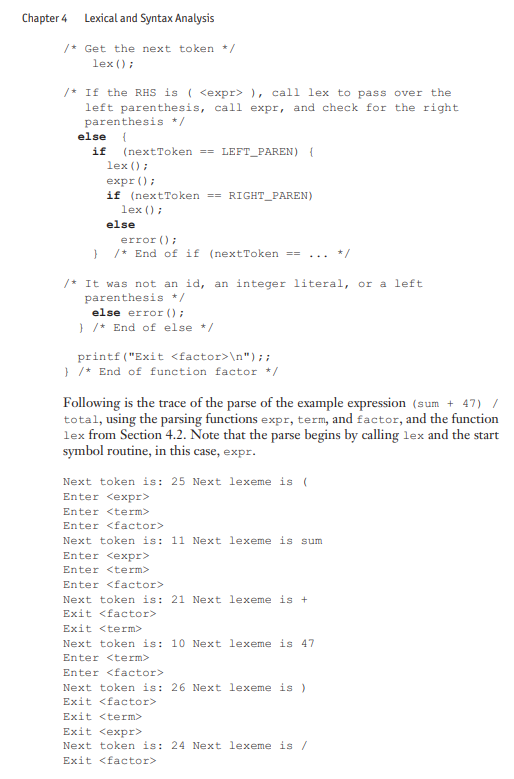 Solved the same output as the recursive-descent parser in | Chegg.com