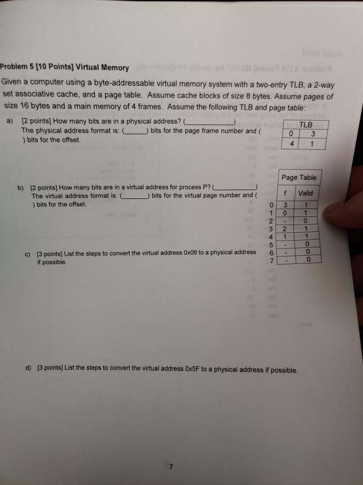 Solved Problem 5 [10 Points] Virtual Memory leniogando Given | Chegg.com