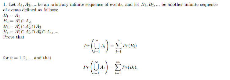 Solved 1. Let A1, A2, ... be an arbitrary infinite sequence | Chegg.com