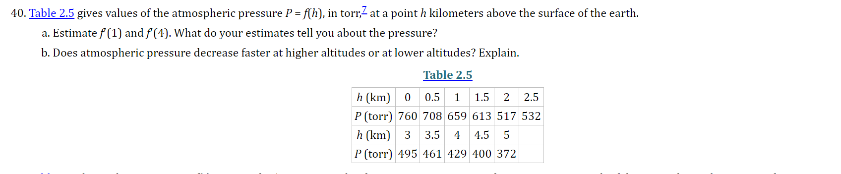 Solved 40. Table 2.5 gives values of the atmospheric | Chegg.com