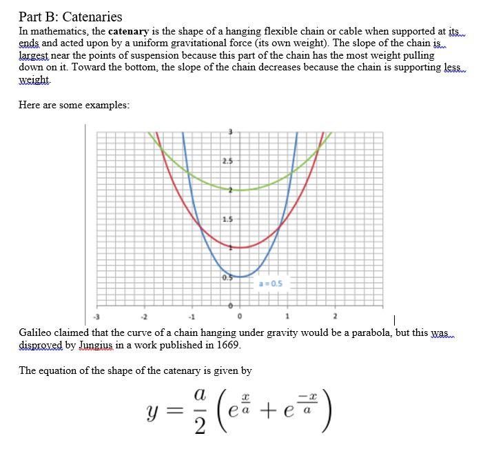 Part B: Catenaries In mathematics, the catenary is | Chegg.com