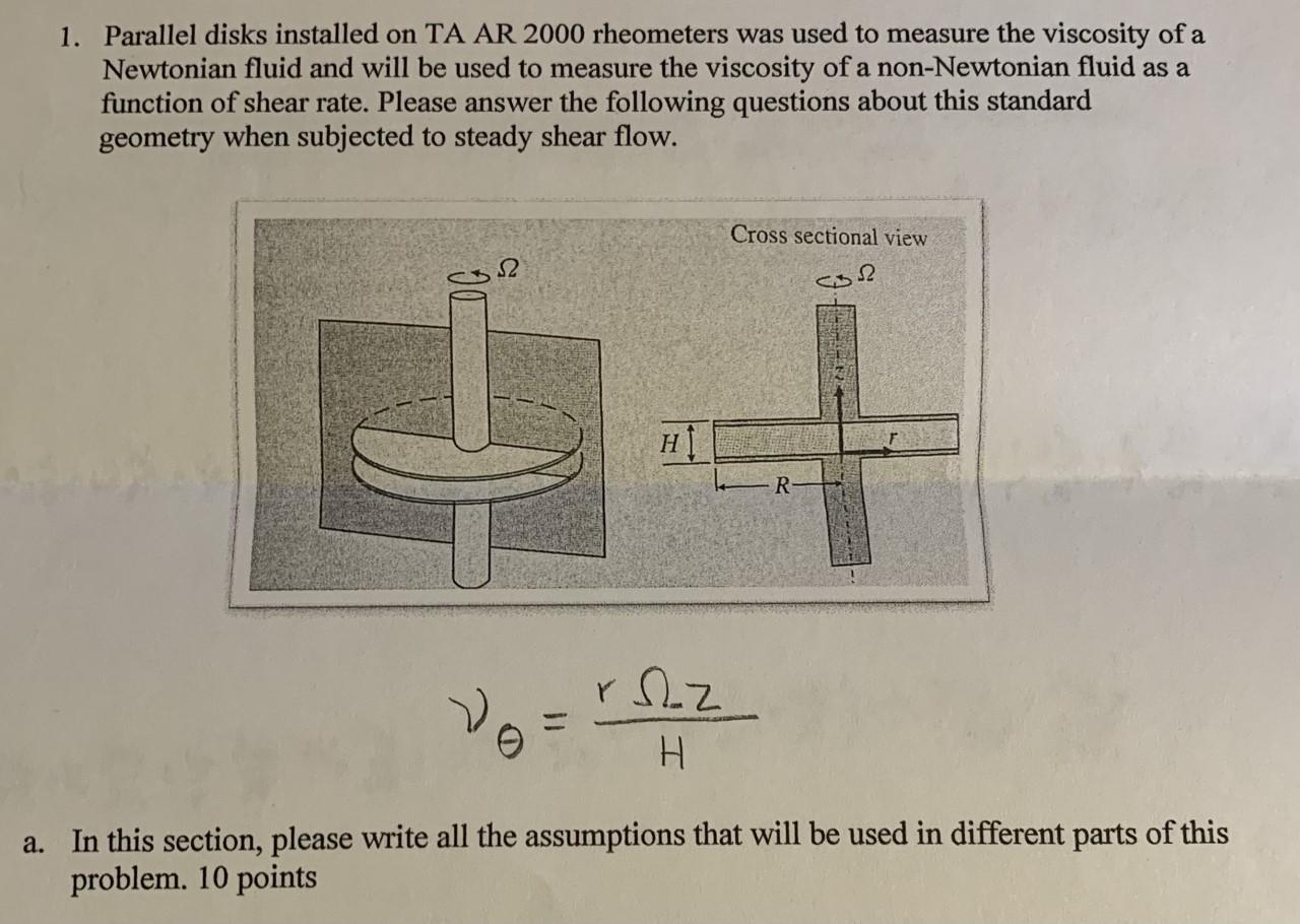 Solved 1. Parallel disks installed on TA AR 2000 rheometers | Chegg.com