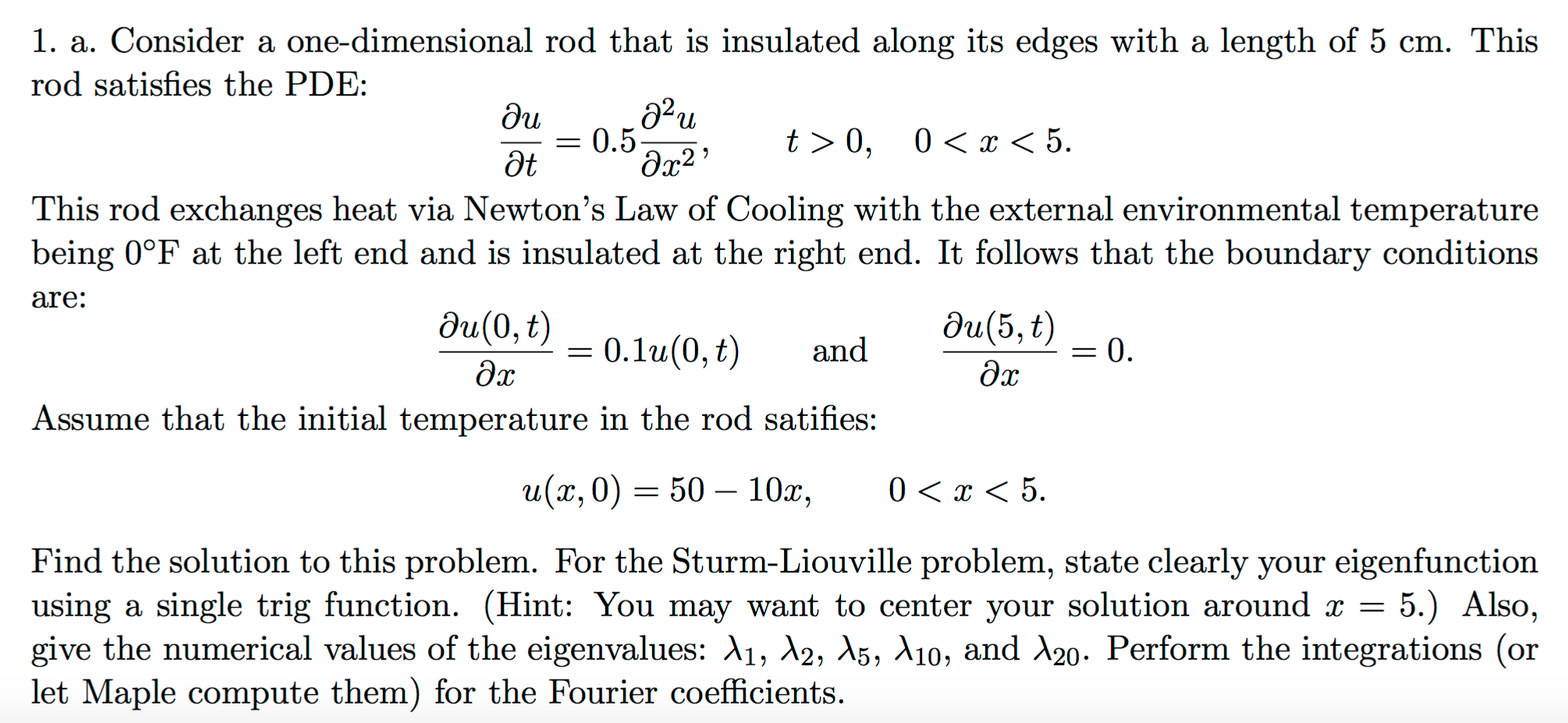 - 0.5 1. a. Consider a one-dimensional rod that is | Chegg.com