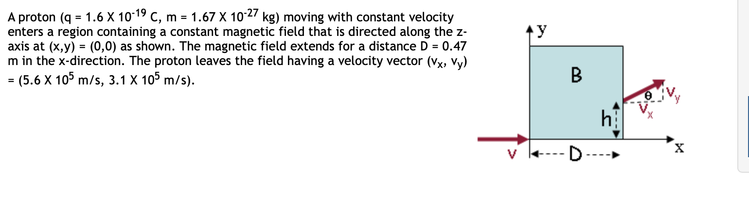 Solved = у A proton (q = 1.6 X 10-19 C, m = 1.67 X 10-27 kg) | Chegg.com