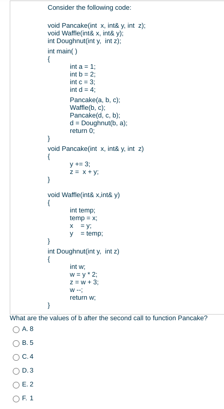 Solved Consider the following code: void Pancake(int x, int& | Chegg.com