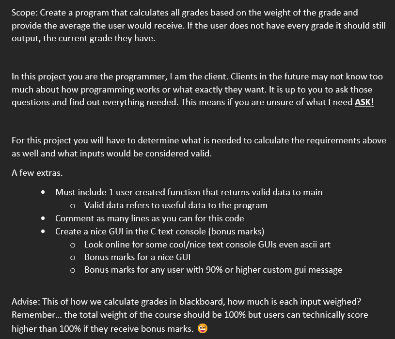 Solved Scope: Create a program that calculates all grades | Chegg.com