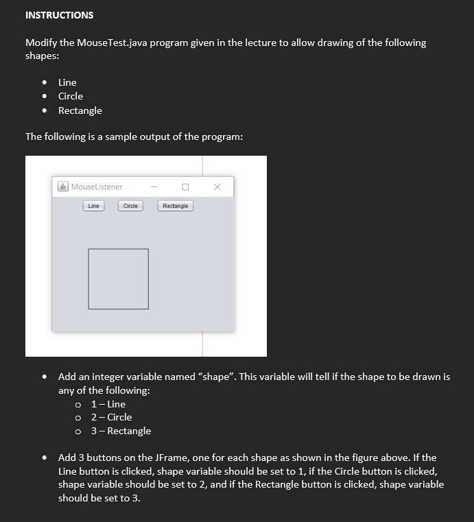 Solved INSTRUCTIONS Modify the MouseTest.java program given | Chegg.com