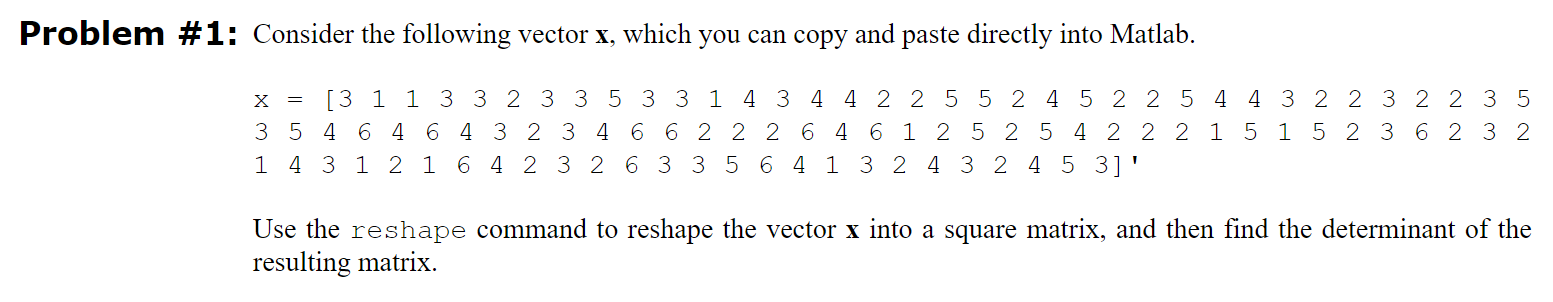 Solved Problem # 1: Consider the following vector x, ﻿which | Chegg.com