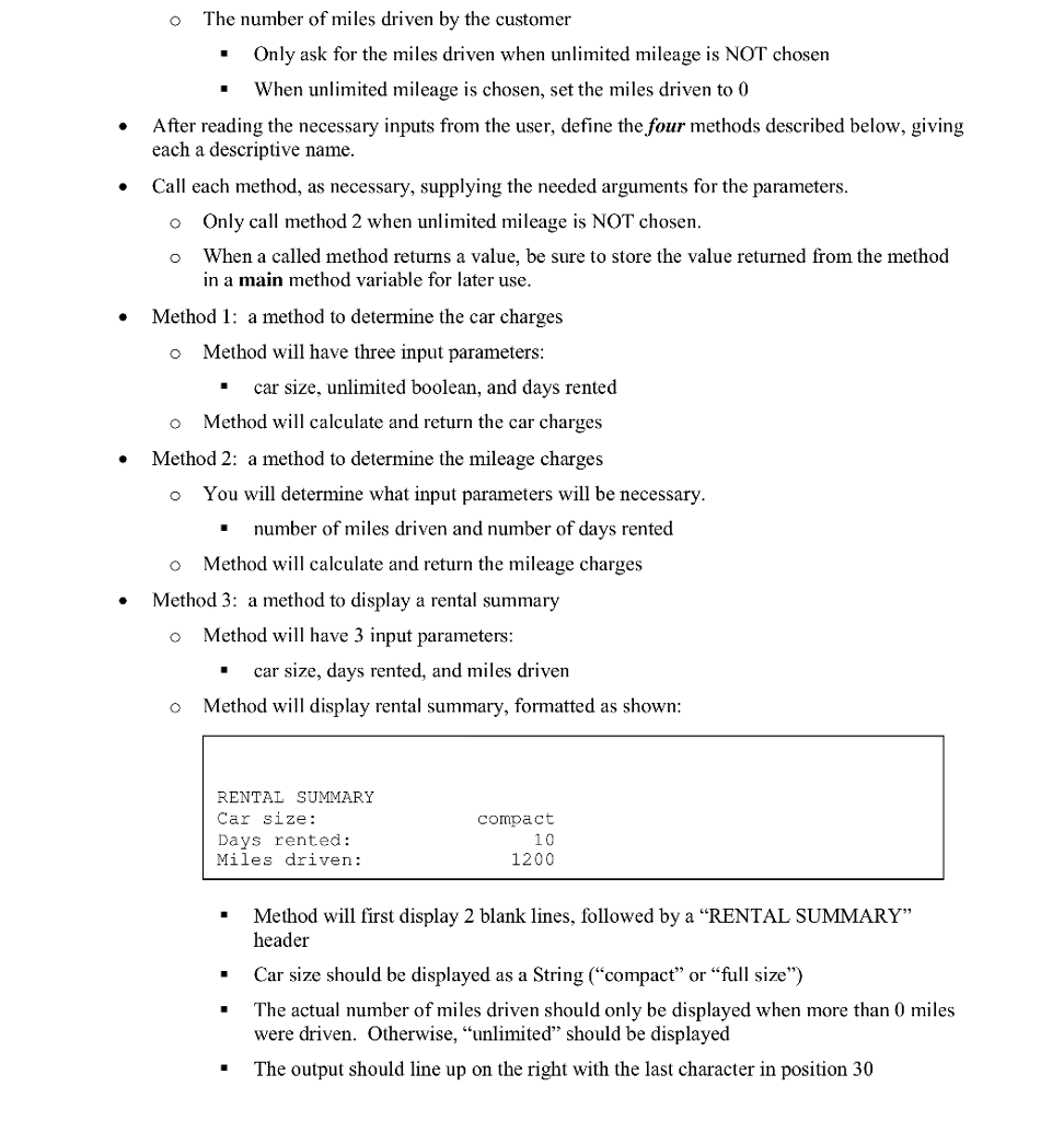 Popic 8: User-Defined Methods Requirements for | Chegg.com