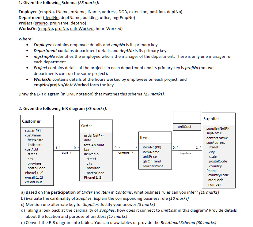 Solved 1. ﻿Given the following Schema (25 ﻿marks):Employee | Chegg.com
