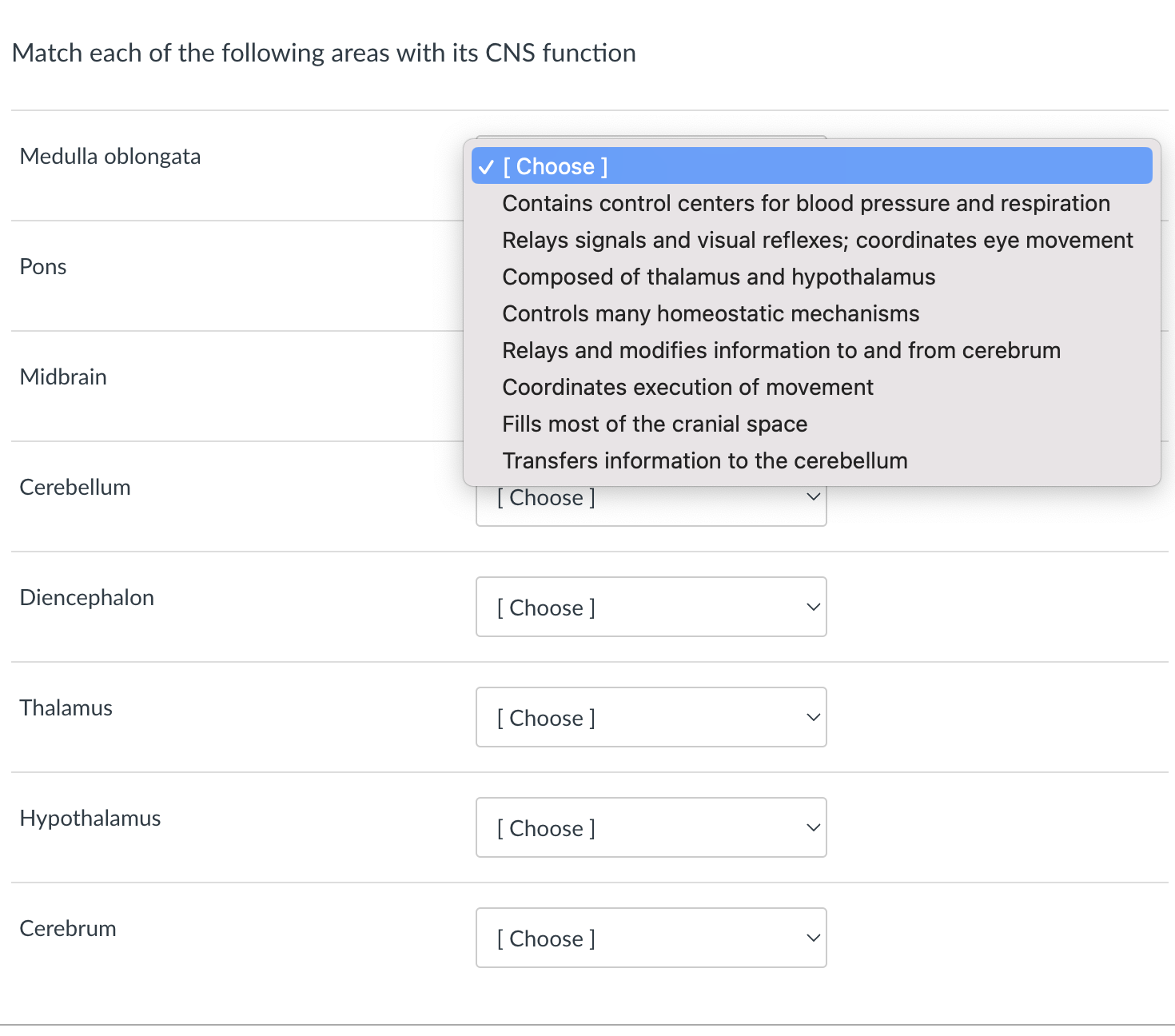 Solved Match each of the following areas with its CNS | Chegg.com