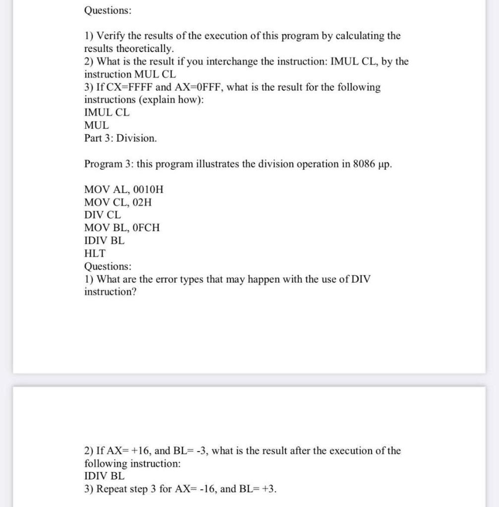 Solved Questions 1 Verify The Results Of The Execution Of 