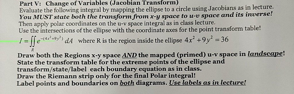 Solved Part V: Change of Variables (Jacobian Transform) | Chegg.com