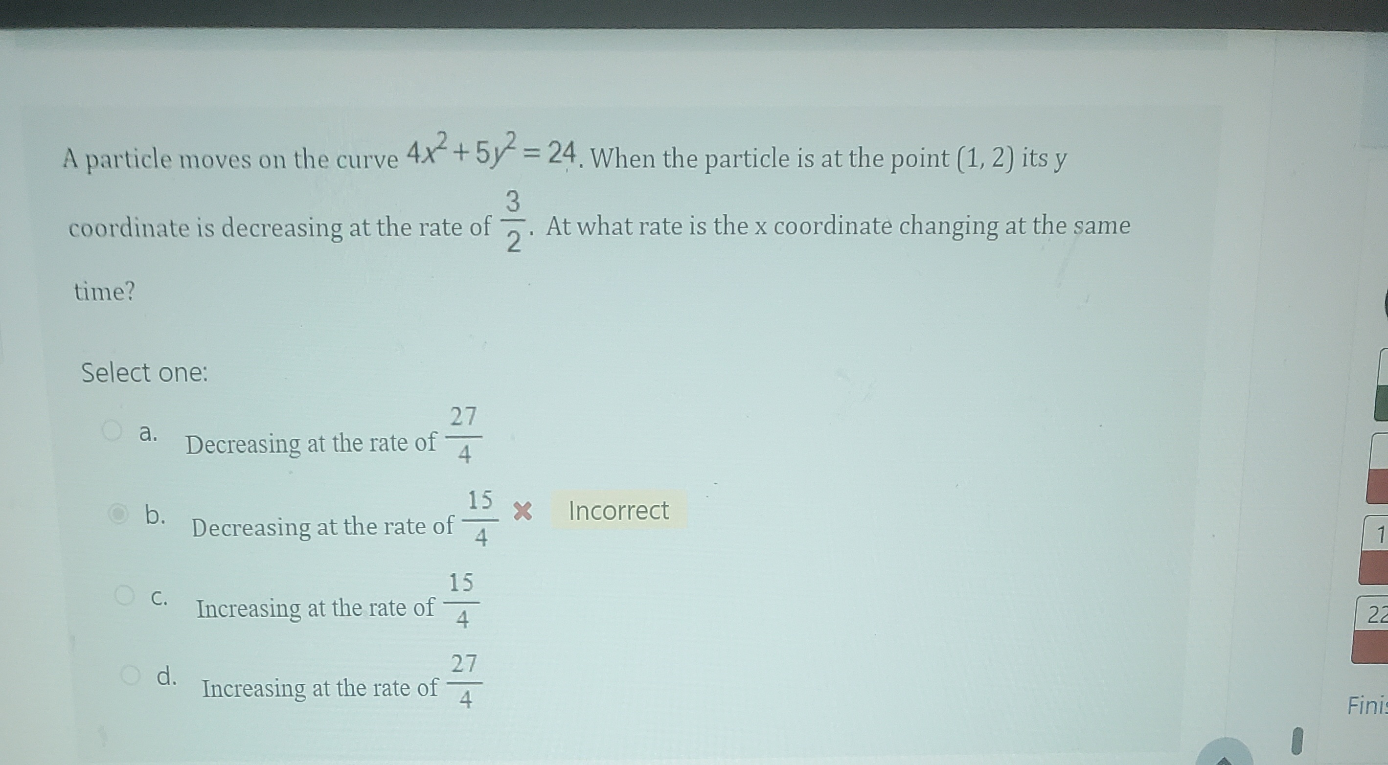 Solved A particle moves on the curve 4x2+5y2=24. When the | Chegg.com