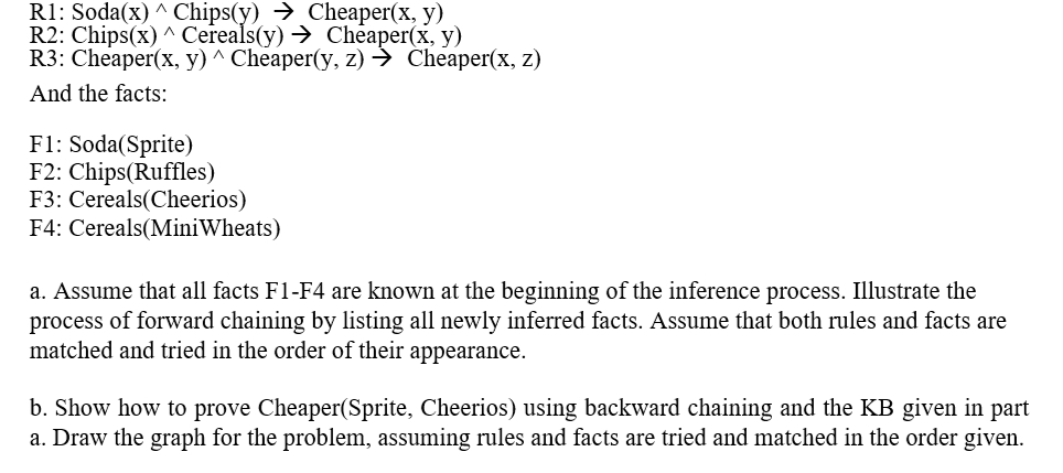 Solved R1: Soda (x)???Χps(y)→ ﻿Cheaper (x,y)R2: Chips (x)??? | Chegg.com