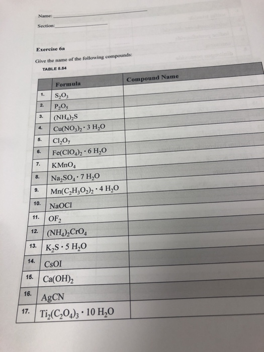 Solved Name: Section: Exercise 6a Give the name of the | Chegg.com