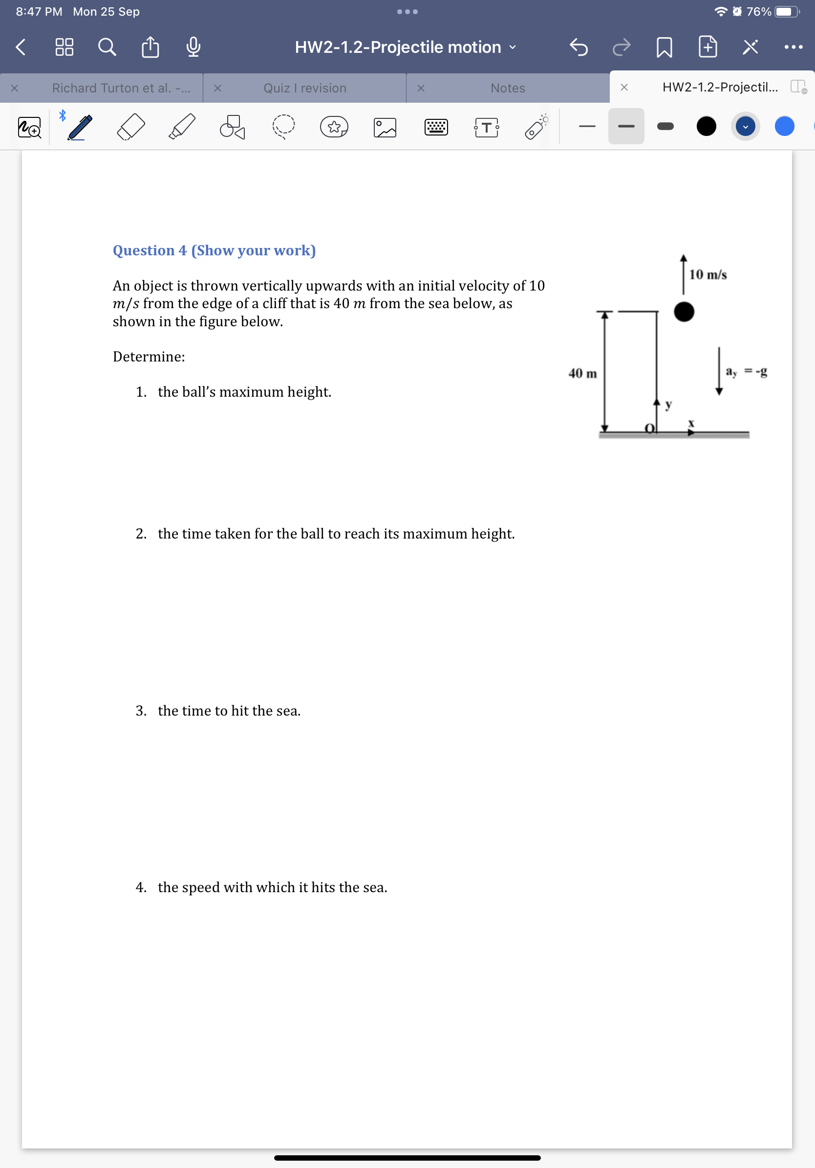 Solved Question 4 (Show your work) An object is thrown | Chegg.com