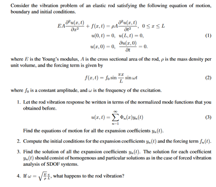 Solved Consider the vibration problem of an ﻿elastic rod | Chegg.com